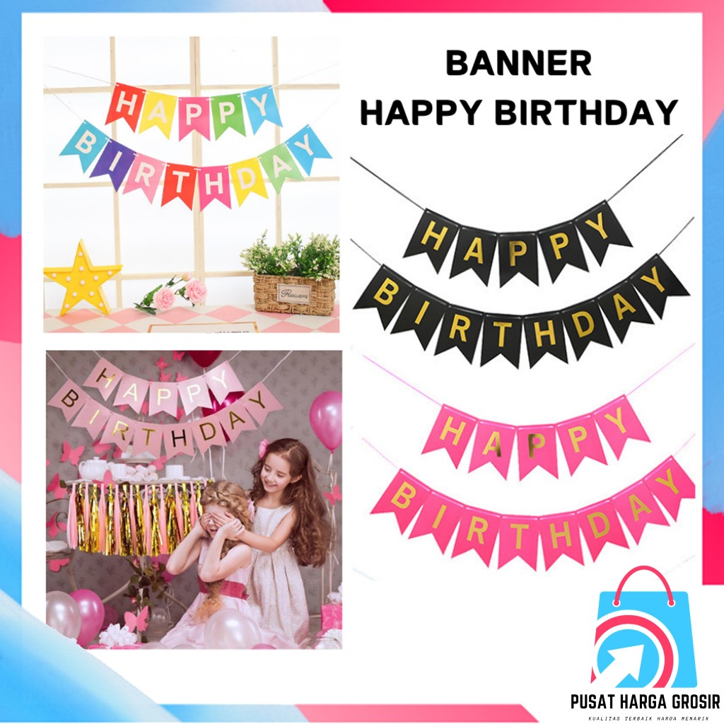 Jual PHG - Banner Happy Birthday Warna Warni Backdrop Pesta Bendera ...