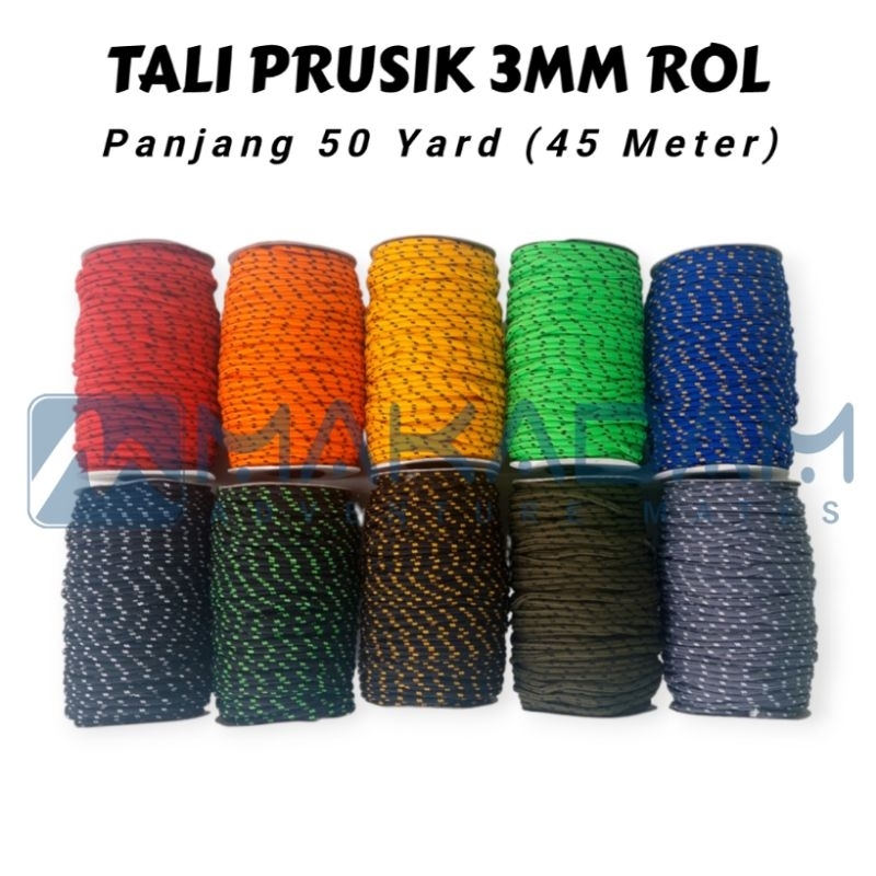 Jual tali prusik rol 3mm tali simpul pramuka tali flysheet tenda gelang ...