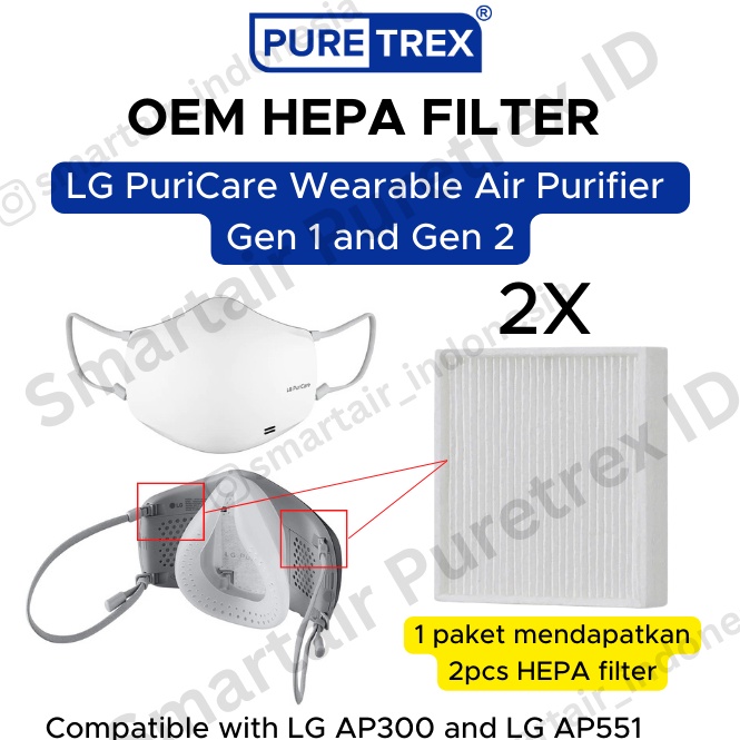 Jual TLt PURETREX OEM HEPA Filter LG PuriCare Wearable Air Purifier Gen ...