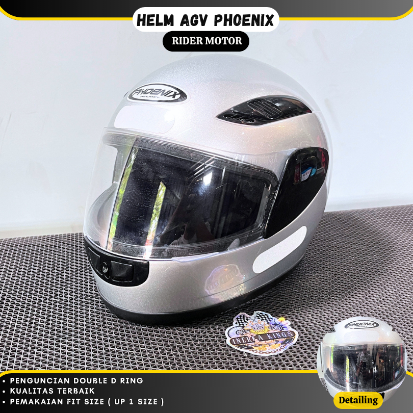 Jual Helm Full Face ORIGINAL AGV PHOENIX Polos Silver Double D Ring ...