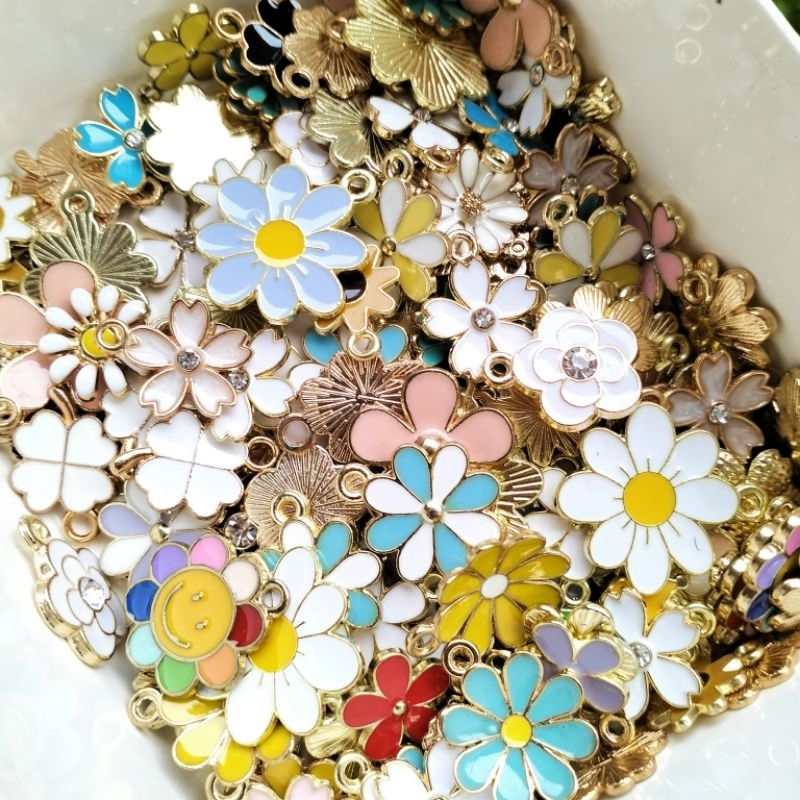 Jual (1pcs) Charm Liontin Epoxy Enamel Flower bunga Sakura Jasmine ...