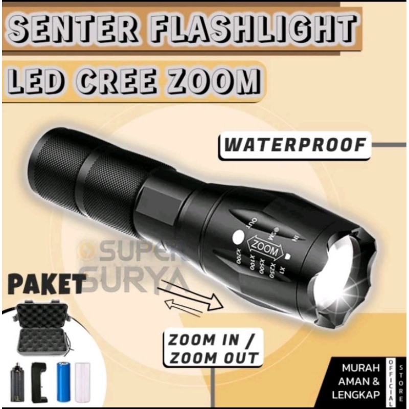 Jual Senter Super Terang Waterproof LED Tactical Anti Air Lampu SWAT Zoom Murah / Lumens 8000 ...
