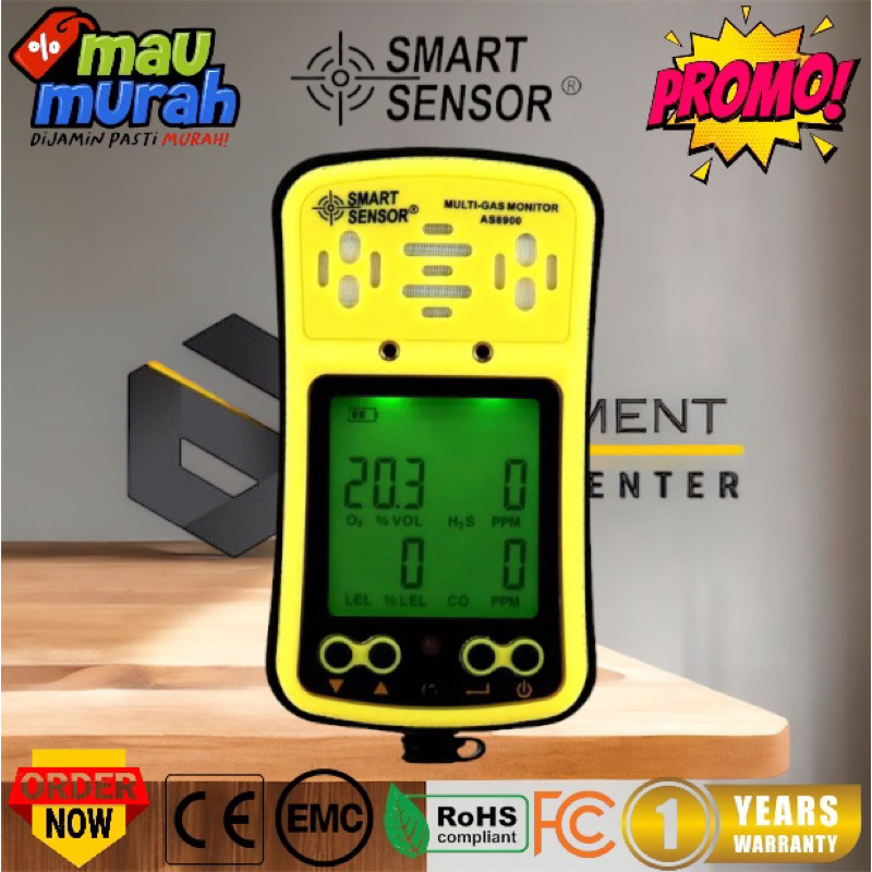 Jual Smart Sensor 4 in 1 Gas Detector AS8900 O2 CO H2S LEL Tester AS ...