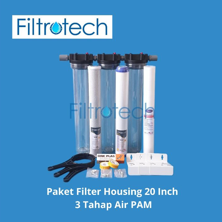 Jual Paket Filter Air Ledeng 3 Housing 20" Clear (Sediment, GAC &CTO ...