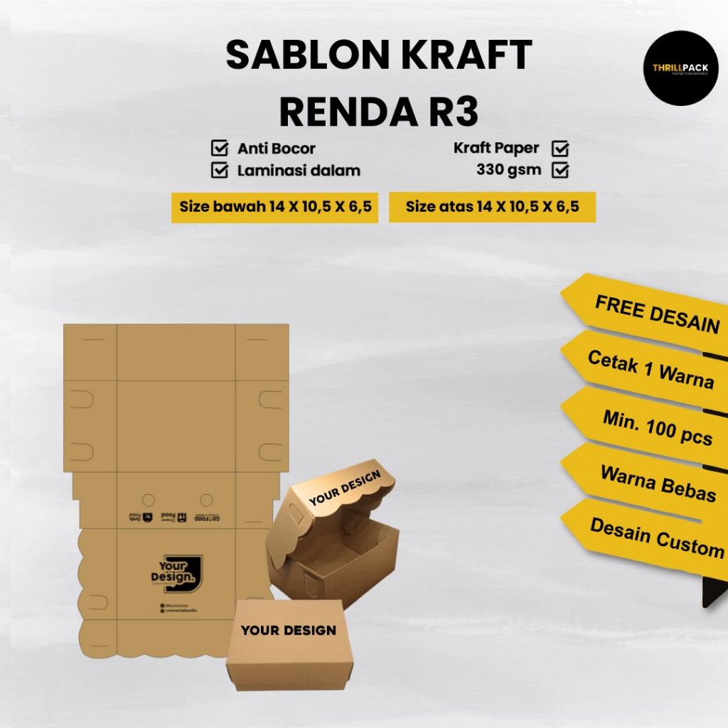 Jual Sablon Custom Box Renda R3 Kraft (14,5 X 10,5 X 7 ) Custom Desain ...