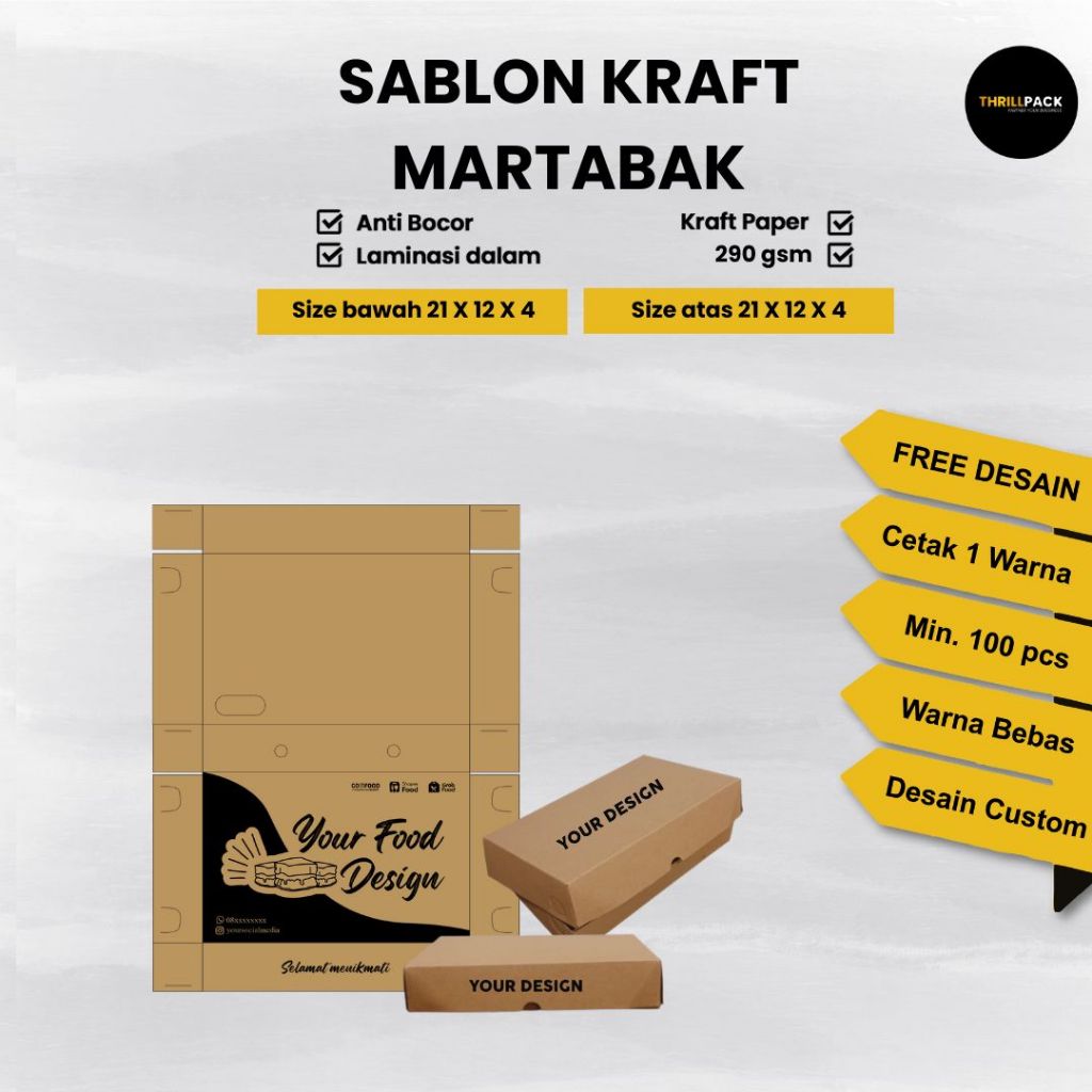 Jual Sablon Custom Box Martabak Kraft ( P21,5 X L12 X T4 ) Custom ...