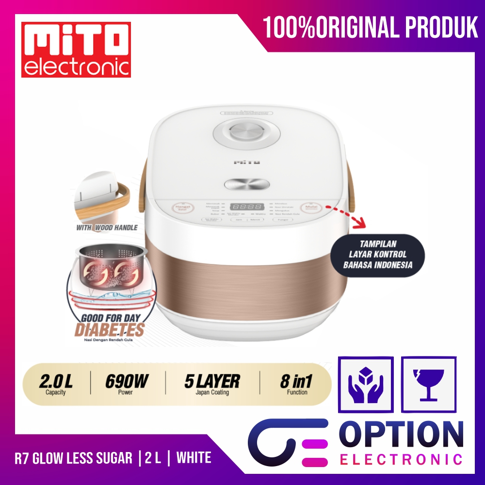 Jual MITO R7 LOW SUGAR MULTI DIGITAL RICE COOKER 2 LITER 8 IN 1 WHITE ...