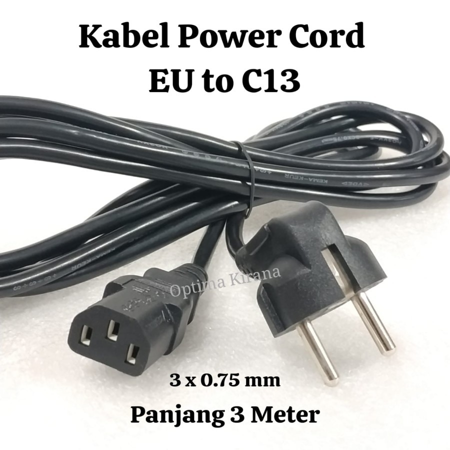 Jual Kabel Power Supply 3 Meter EU C13 Komputer Kema-Keur 3M CPU 3x0 ...