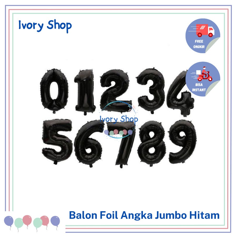 Jual Balon Angka Hitam 0-9 Satuan Jumbo 80 cm | Shopee Indonesia