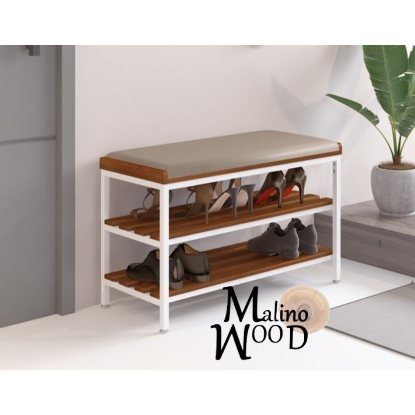 Jual bench bangku besi minimalis kayu rak sepatu storage rack shoes ...