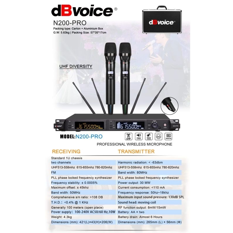 Jual PROFESSIONAL WIRELESS MICROPHONE model N200-PRO dB Voice produk ...