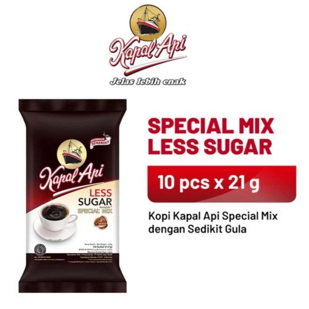 Jual Kopi Kapal Api Less Sugar (10 sachet @ 21 gr ) | Shopee Indonesia