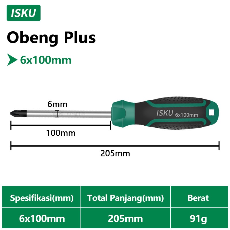 Jual ISKU Obeng Magnet Set Plus Minus Obeng Listirk Gangang Karet Anti ...