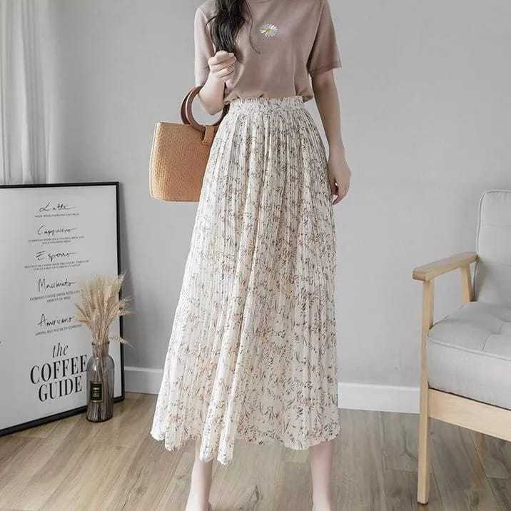 Jual ROK 7/8 MOTIF BUNGA TERBARU LONG PLAID SKIRT KOREAN STYLE GRATIS ...