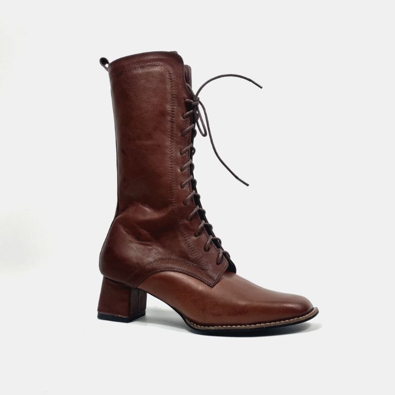 Jual M&T - Sepatu Calf Boots Wanita Retro Vintage High Heels Cow ...