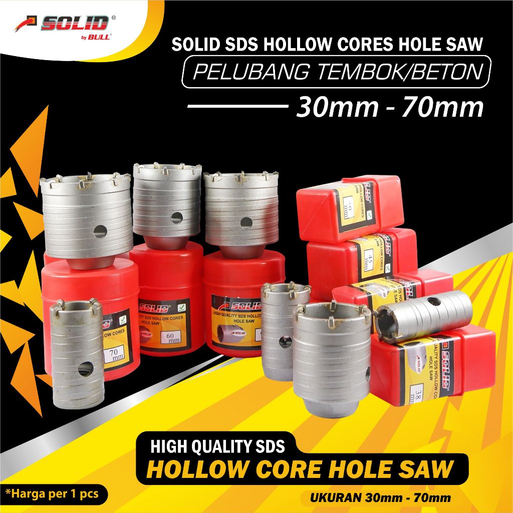 Jual Bull Hollow core drill (pelubang tembok/beton) 30mm - 70mm SOLID ...