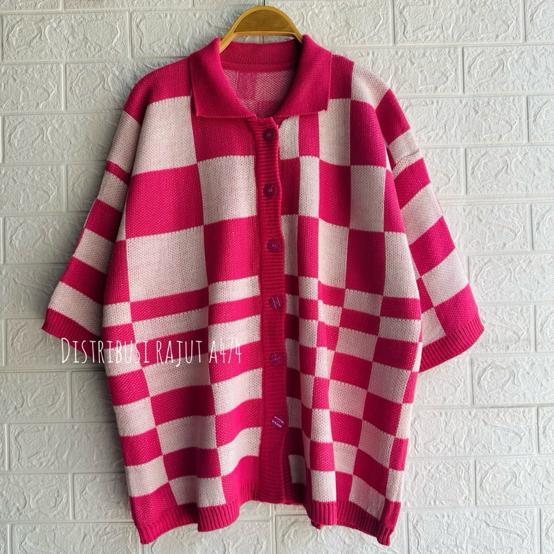 Jual KNITWEAR OUTFIT FUJI CARDIGAN RAJUT MOTIF KOTAK OVERSIZE | Shopee Indonesia