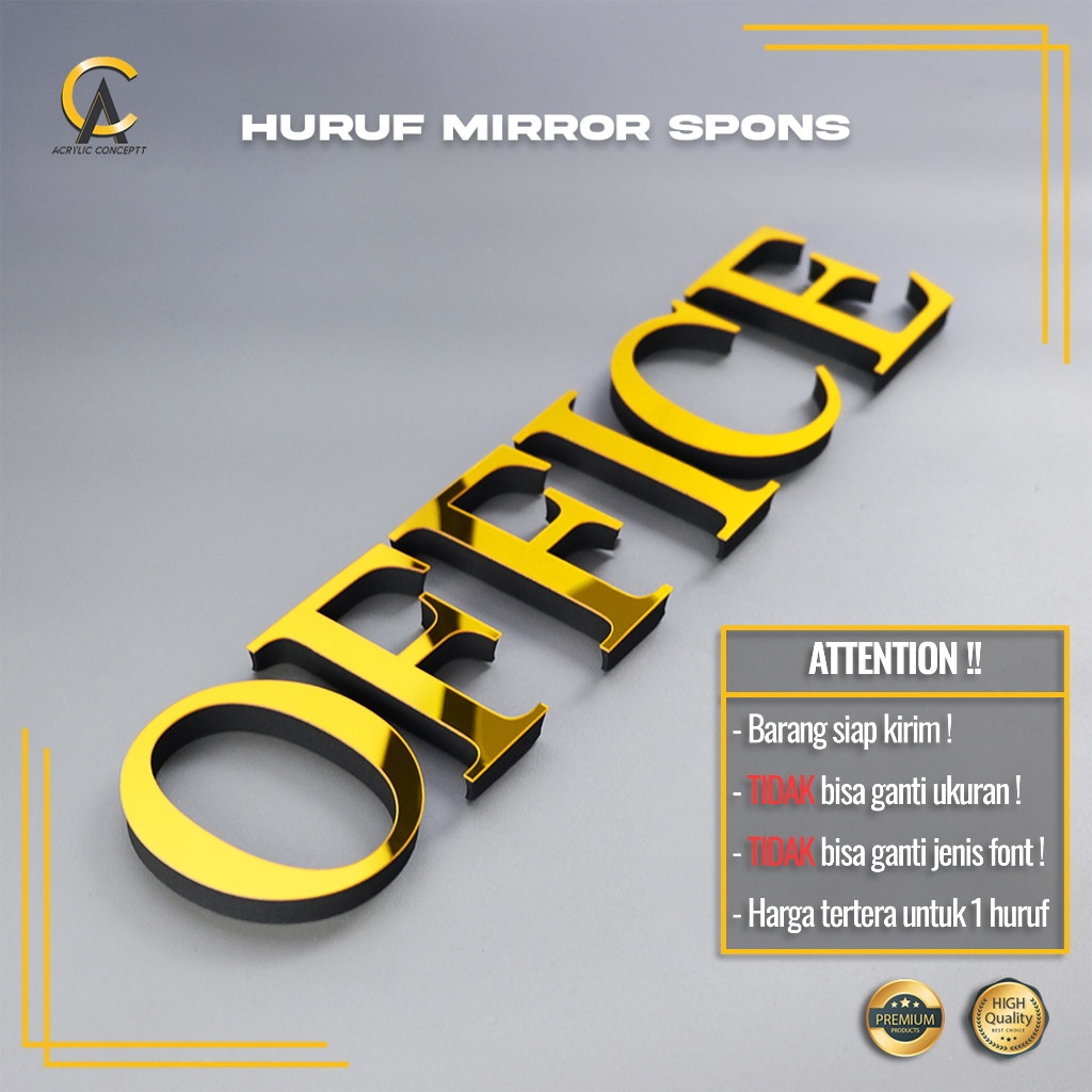 Jual Huruf Timbul Akrilik Mirror + Spons READY Siap Kirim (TIDAK BISA ...