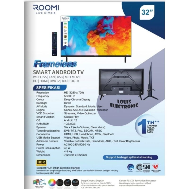 Jual SMART TV DIGITAL TV ROOMI 32 INCH FRAMELESS ANDROID TV ( KHUSUS MEDAN/ INSTANT) | Shopee ...