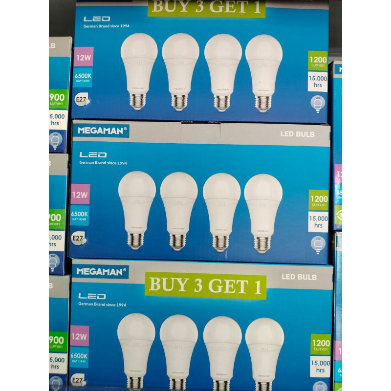 Jual LAMPU LED PAKET 3 GRATIS 1 12W Cahaya Putih - MEGAMAN | Shopee Indonesia