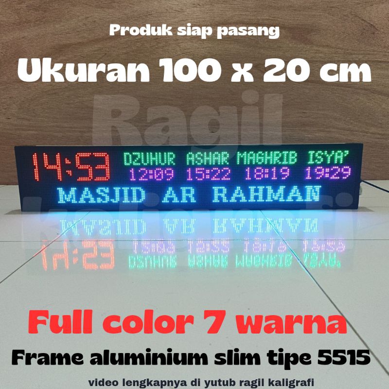 Jual Jam sholat digital full color ukuran 100 x 20 cm jam sholat runing ...