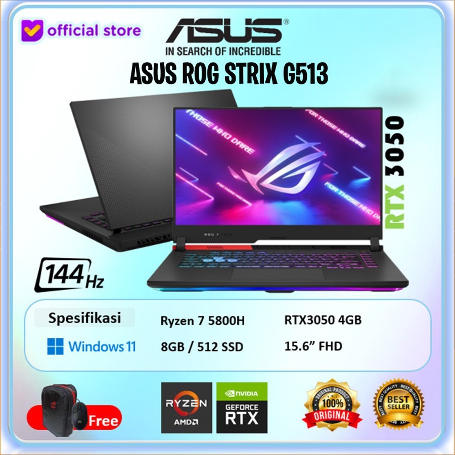 Jual Asus Rog Strix G513 Ryzen 7 4800H 8GB 512GB SSD RTX3050 15,6"FHD ...