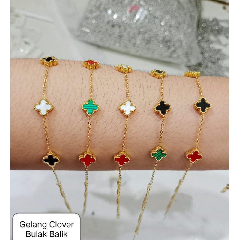 Jual TITANIUM GELANG CLOVER BULAK BALIK UKURAN KECIL PERHIASAN FASHION ...