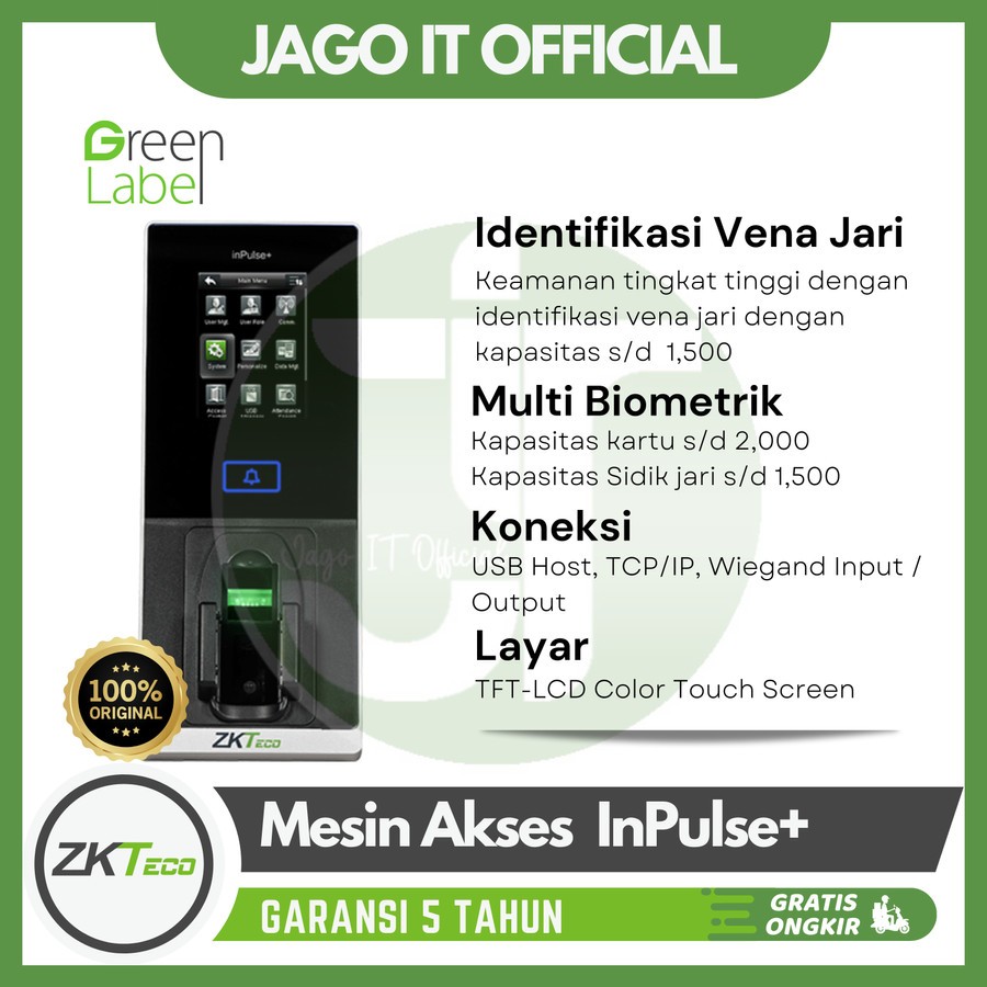 Jual Mesin Akses Kontrol | Green Label ZKTeco InPulse | Finger Vein ...