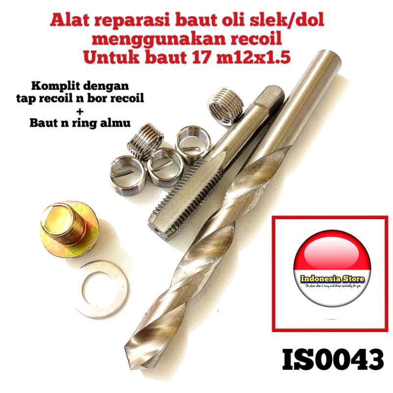 Jual Alat reparasi baut oli motor slek dol menggunakan recoil untuk baut 17 m12x1.5 komplit tap ...