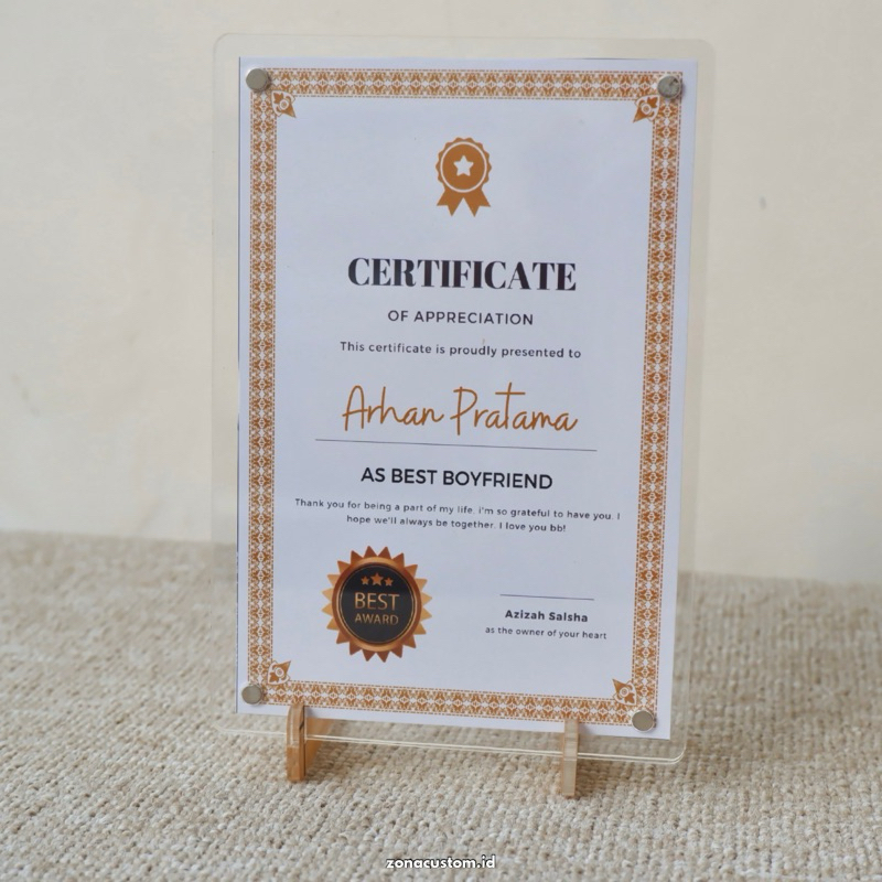 Jual Custom Sertifikat Frame Akrilik magnet LUX 4R Acrylic Hadiah Kado ...