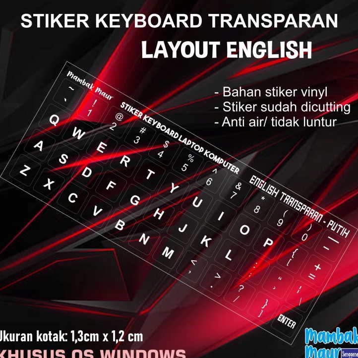 Jual Super Berhadiah STIKER KEYBOARD TRANSPARAN BENING LAYOUT ENGLISH ...