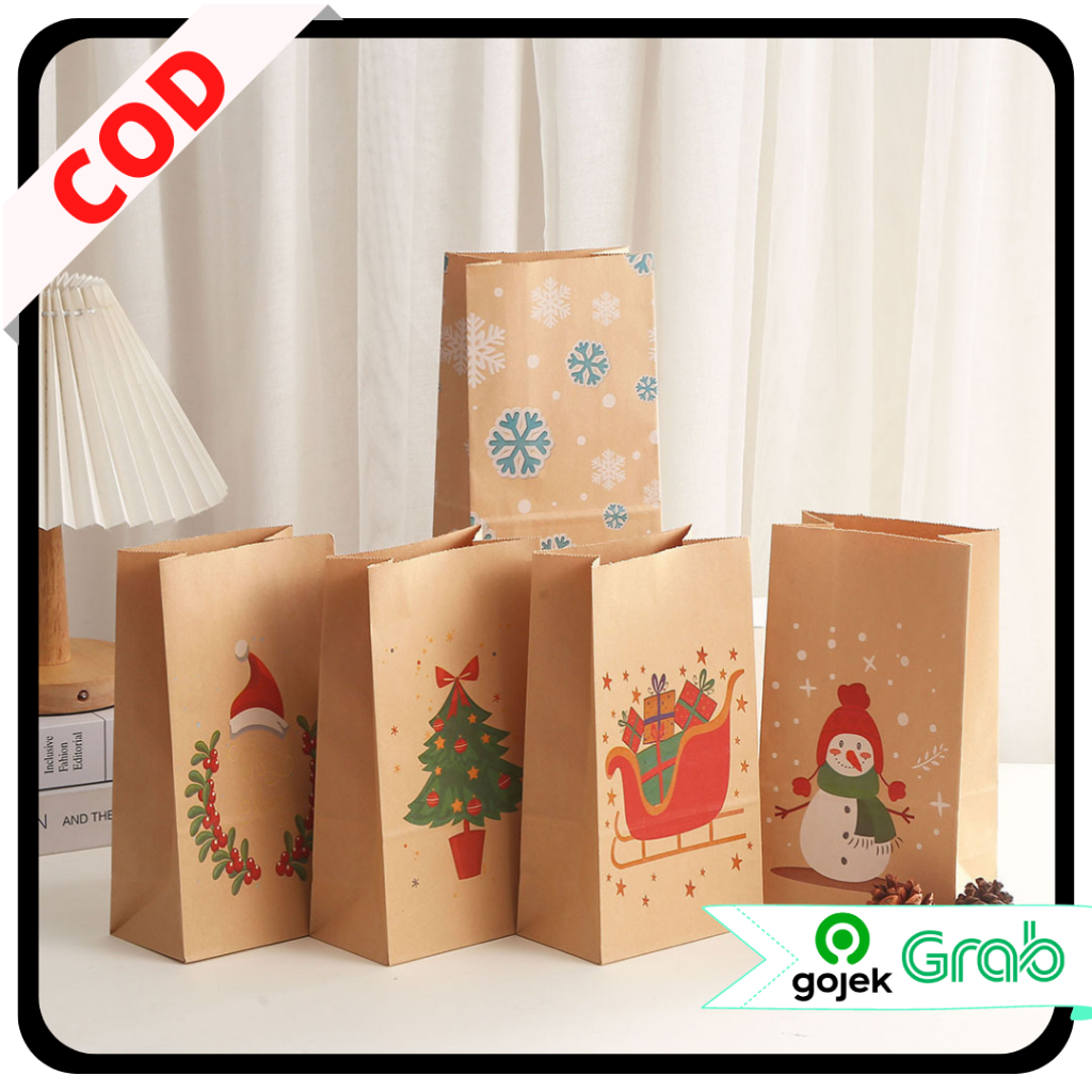 Jual KAISSO - PAPER BAG COKLAT MOTIF NATAL PAPER POUCH CHRISTMAS GIFT ...