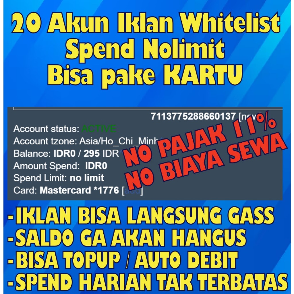 Jual Akun iklan WHITELIST ISI 20 Ad Account Facebook Business Manager Spend/Spent Limit Harian ...