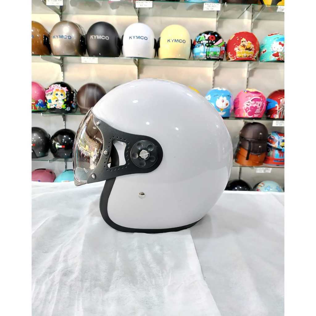 Jual Ainon Italy Helm Half Face Dewasa Kaca Pilot Putih Glossy Standar ...