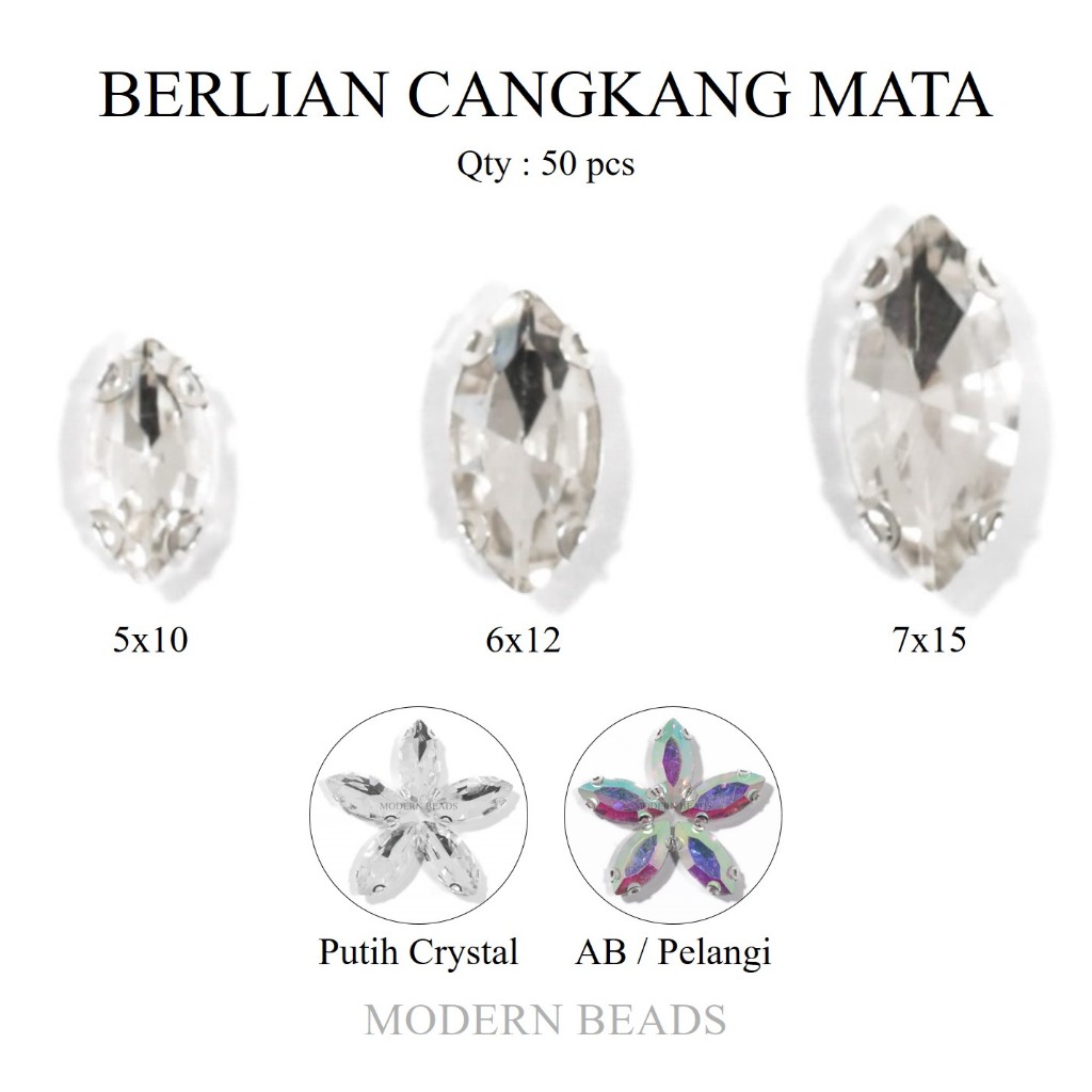 Jual [50 pcs] Diamond Cangkang / Permata Cangkang Mata 5x10mm 6x12mm ...