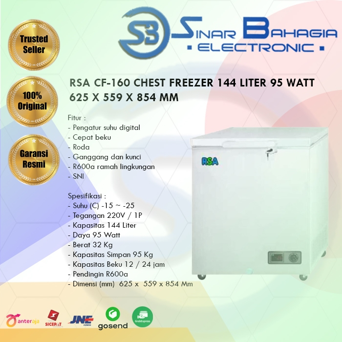 Jual RSA CF-160 CHEST FREEZER 144 LITER 95 WATT 625 X 559 X 854 MM (NEW ...