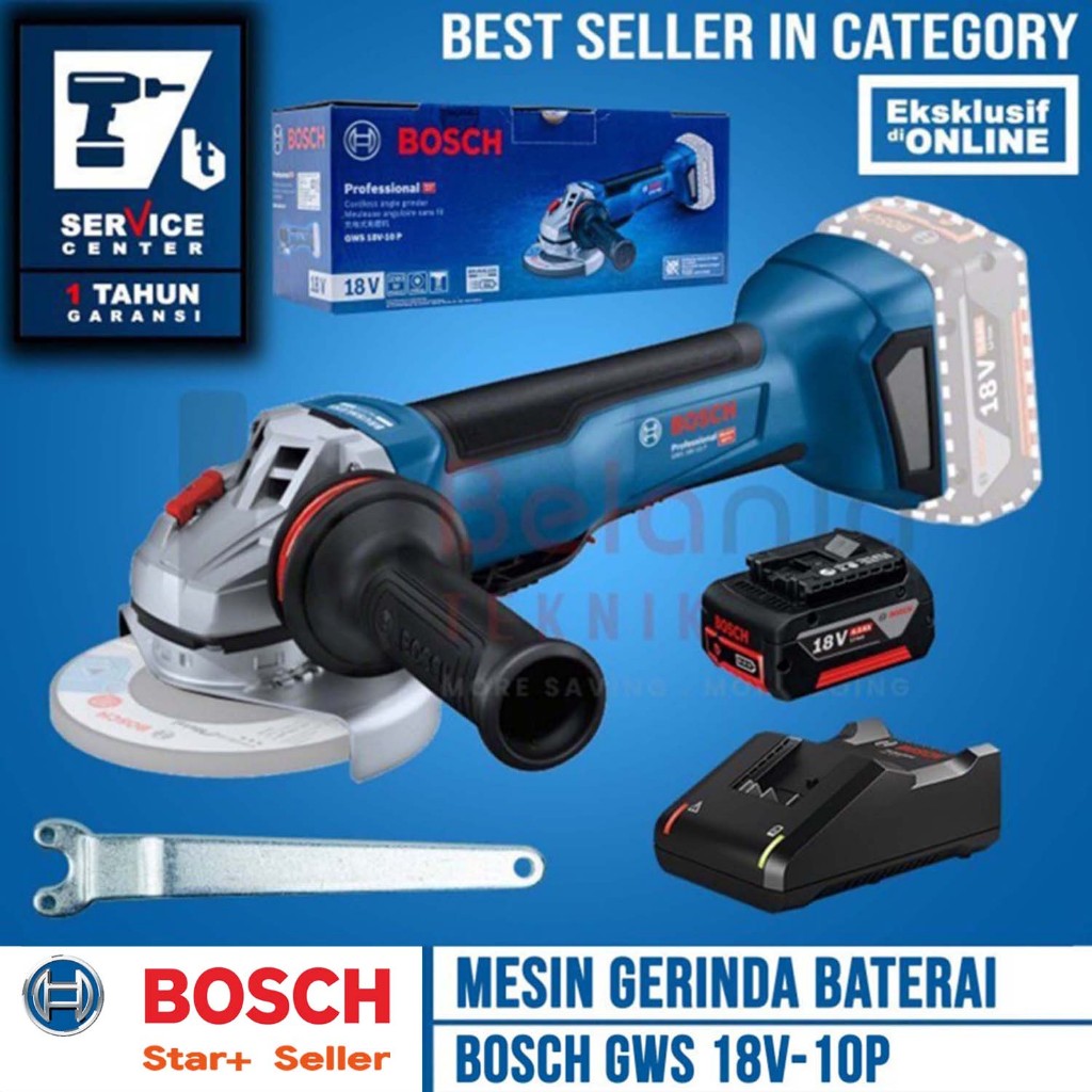 Jual Bosch Mesin Gerinda Baterai GWS 18V-10P Set Charger Battery 4Ah ...