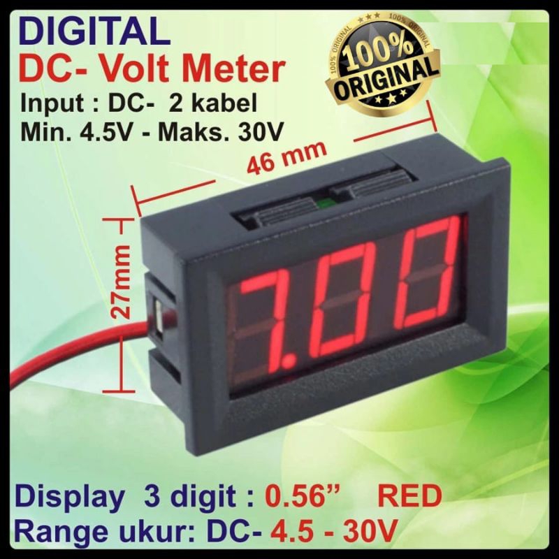 Jual Volmeter DC 4 5v-30V Volmeter digital volt 0.56 inch 2kabel ...