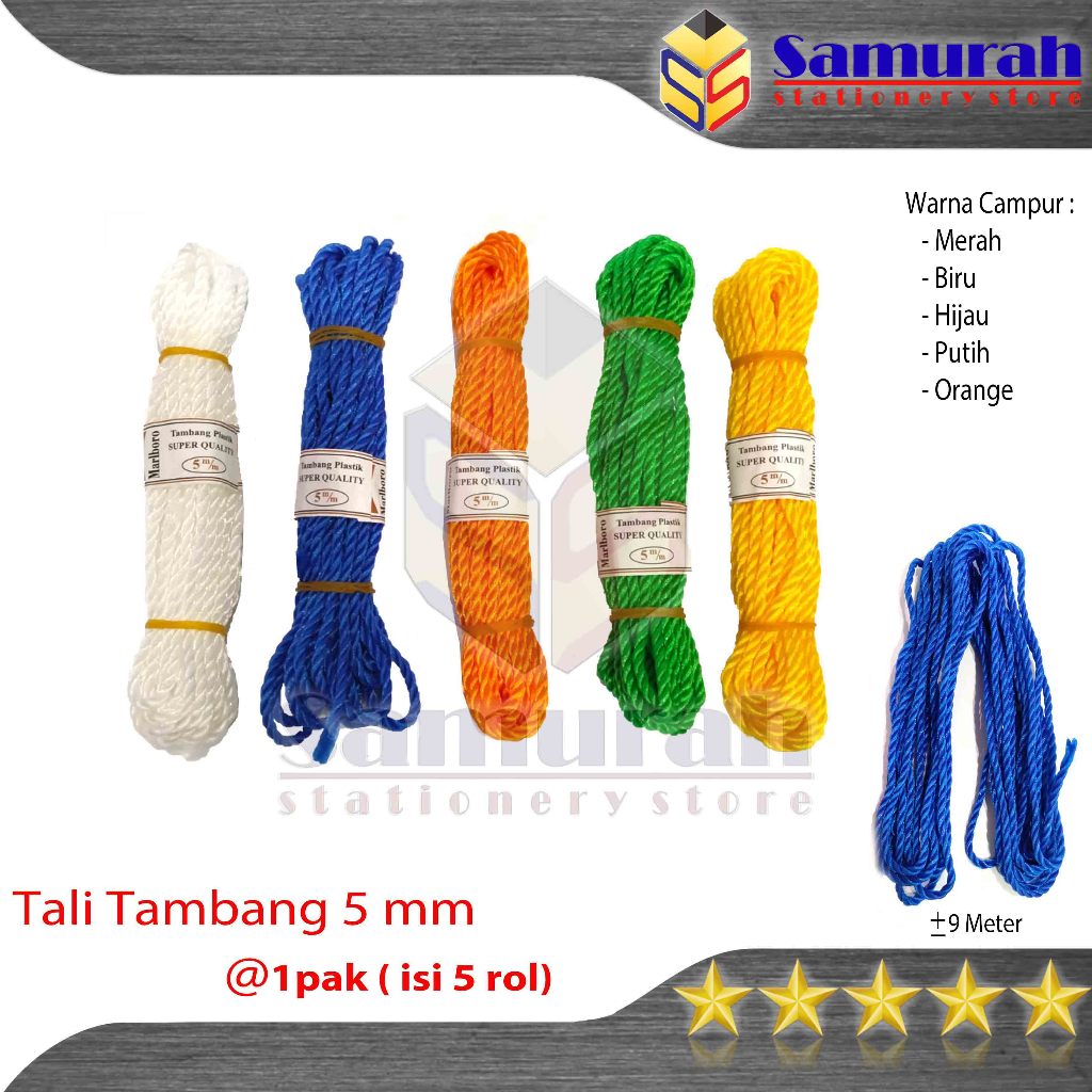 Jual Tali Tambang Plastik Diameter 5 milimeter / Tambang Nylon ukuran ...