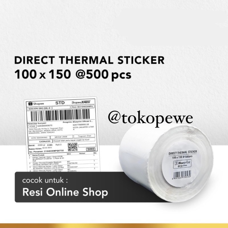 Jual [THERMAL ROLL] Label Thermal Sticker Resi Label Barcode 100 x 150 mm Isi 500 Pcs Direct ...