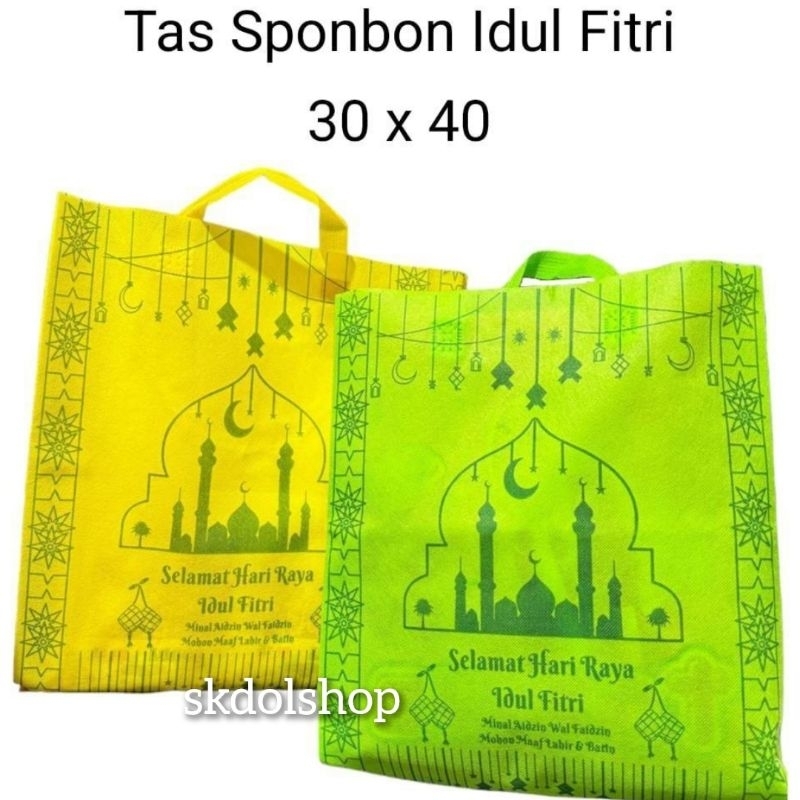 Jual Goodie Bag Spunbond/Tas Bingkisan EDISI IDUL FITRI LEBARAN 30x40x8 DESIGN 4 SISI isi 12 pcs ...