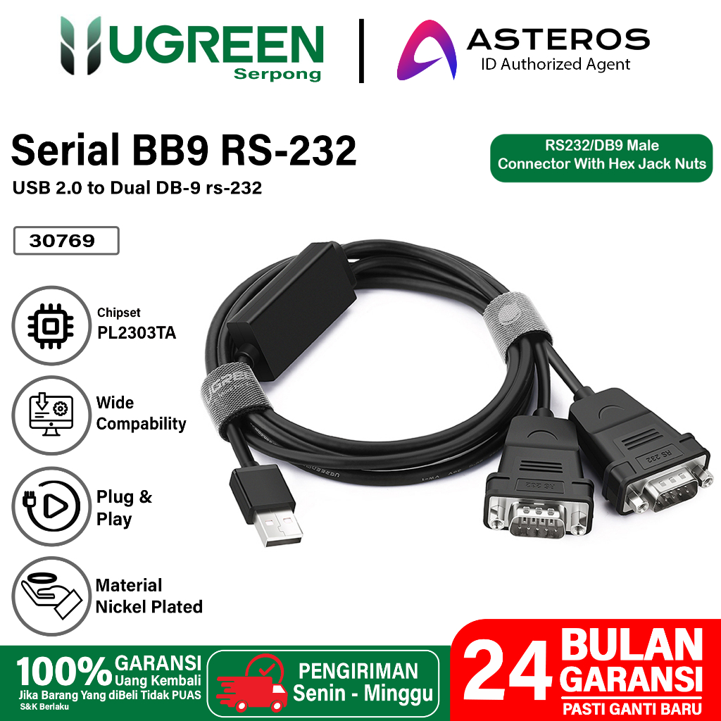 Jual UGREEN Kabel USB 2.0 To Dual Serial RS232 DB9 Male Premium Quality | Shopee Indonesia