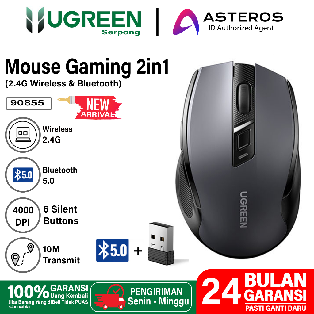 Jual UGREEN Mouse Wireless Silent Klik Dual Koneksi Bluetooth + Dongle For Komputer Laptop ...