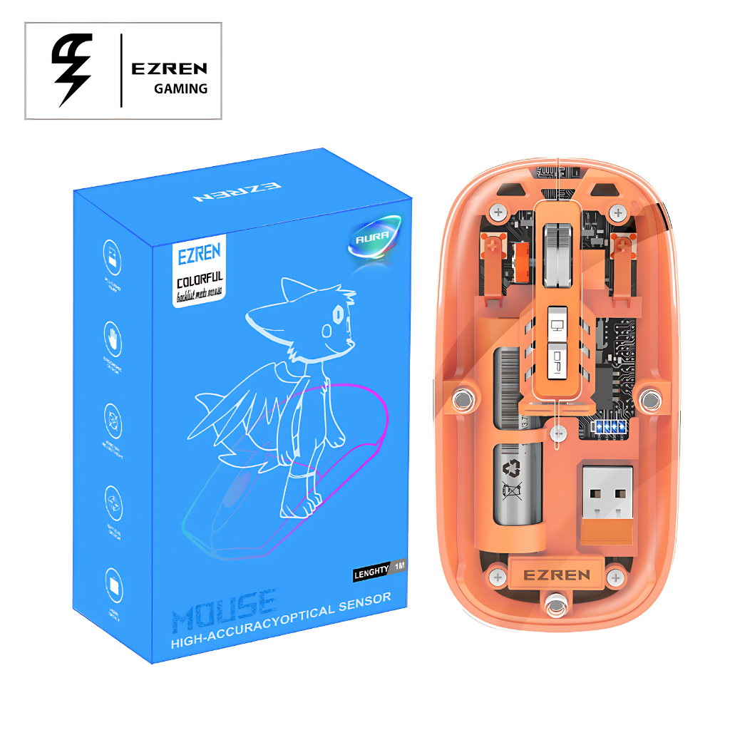 Jual Ezren M233 Mouse Transparent Magnet 2.4G Wireless Rechargeable Orange | Shopee Indonesia