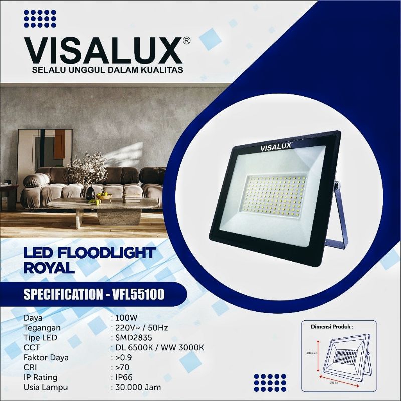 Jual Lampu Sorot 100watt Visalux VFL55100 Led Flood Light / Lampu Sorot Visalux 100 Watt Cahaya ...