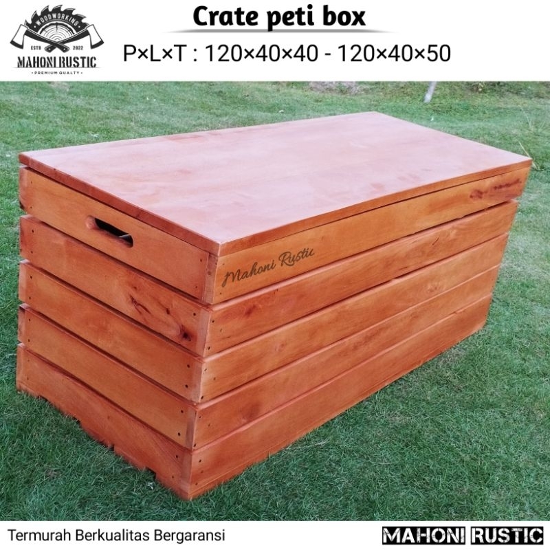 Jual Wooden crate peti bok kotak kayu tempat penyimpanan + tutup 120×40 ...