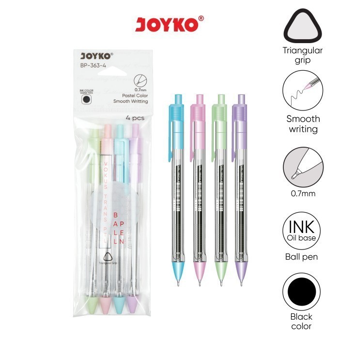 Jual BALL PEN PULPEN PENA JOYKO BP-363-4 SET ISI 4 PTL PASTEL TRANSPARANT 0.7 mm BOLPEN MURAH ...