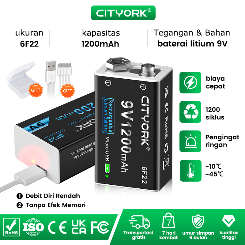 Jual Cityork Baterai / Battery / Baru Batere 9V Type-C Rechargeable ...
