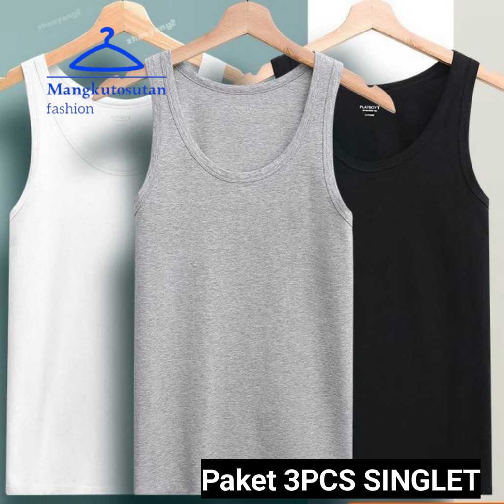 Jual PAKET 3PCS KAOS SINGLET DALAMAN PRIA DEWASA BAHAN ADEM POLOS ...