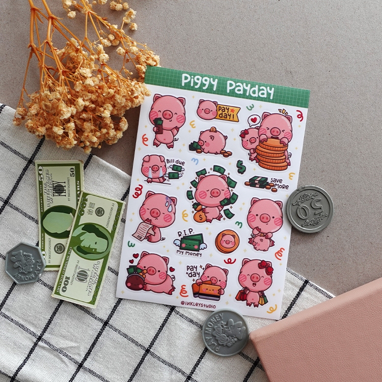 Jual Piggy Payday Sticker Sheet Series | Waterproof | Aesthetic Sticker ...